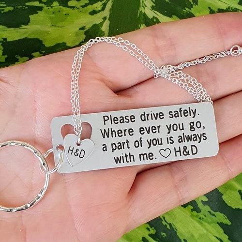 Personalized Keychain and Necklace Set Drive Safe Engraved - Etsy
