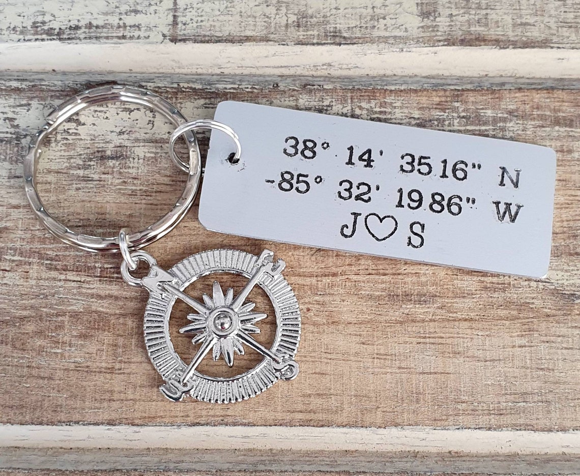 Coordinates Keychain Personalized Keychain Couples Keychain - Etsy