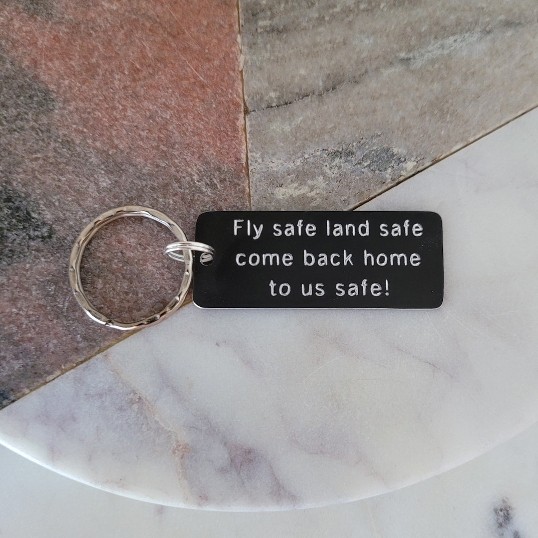 Personalized Keychain Couples Gift for Husband Fly Safe Custom Engraved ...