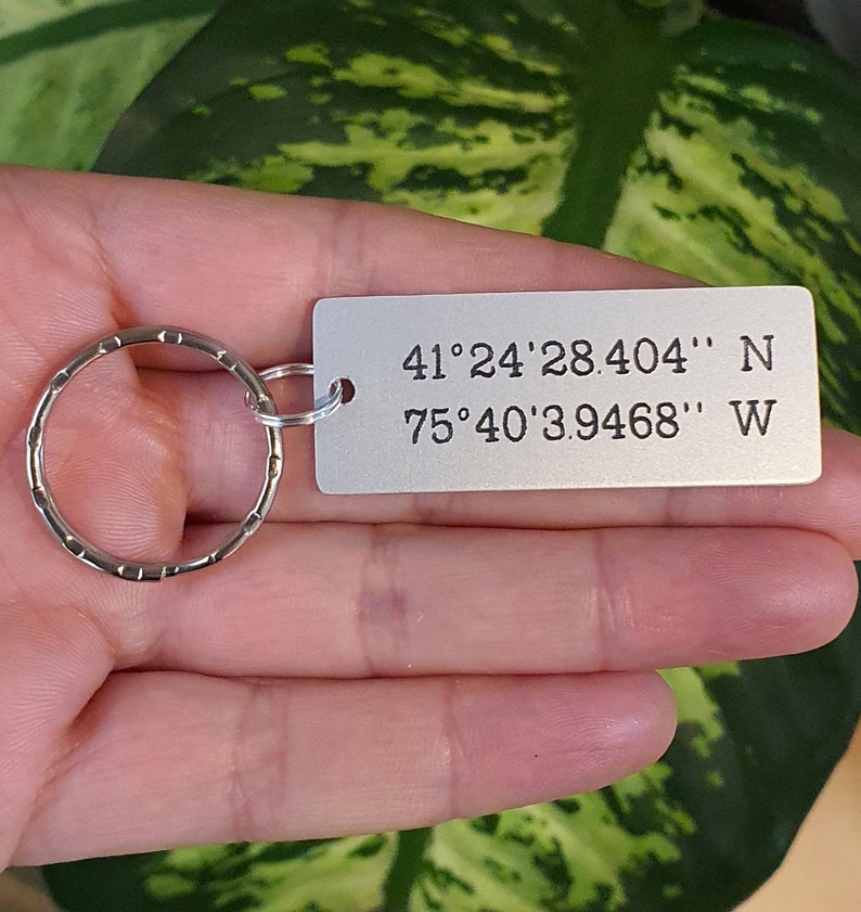 GPS Coordinates Personalized Engraved Couples Keychain Long | Etsy