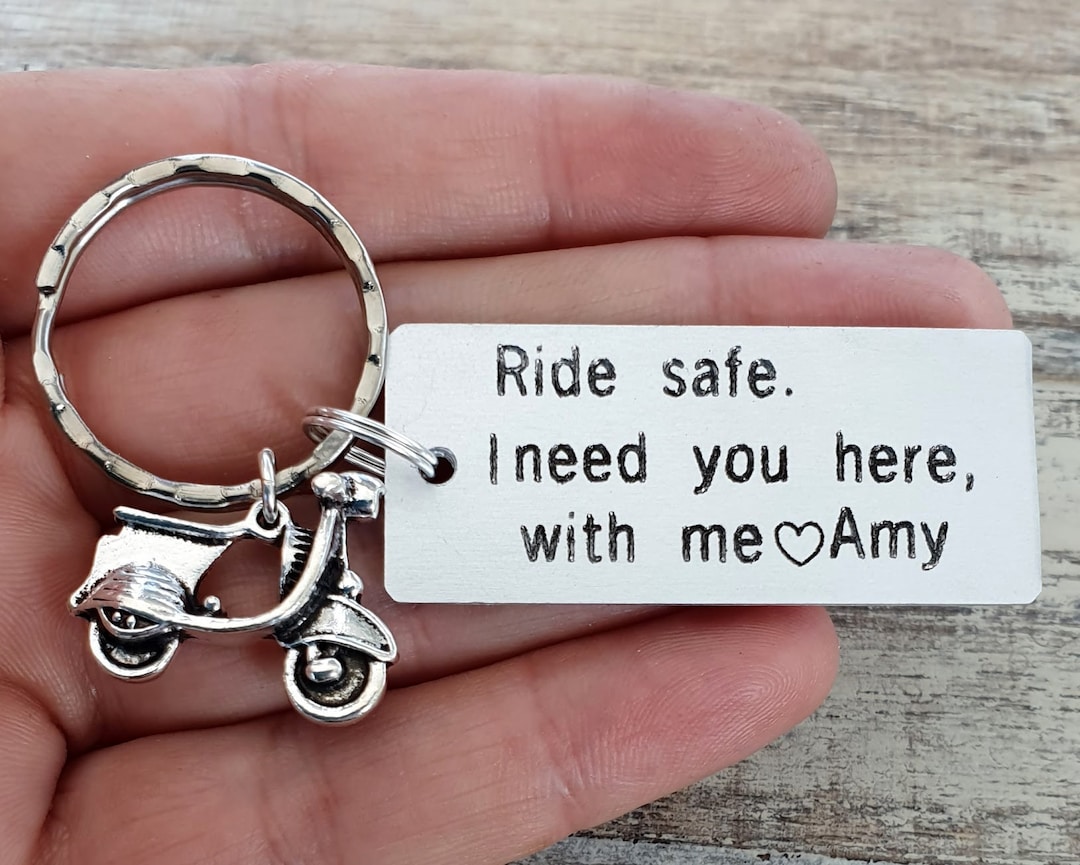 Ride Safe Keychain, Personalized, Scooter Charm, Motor, Couples ...