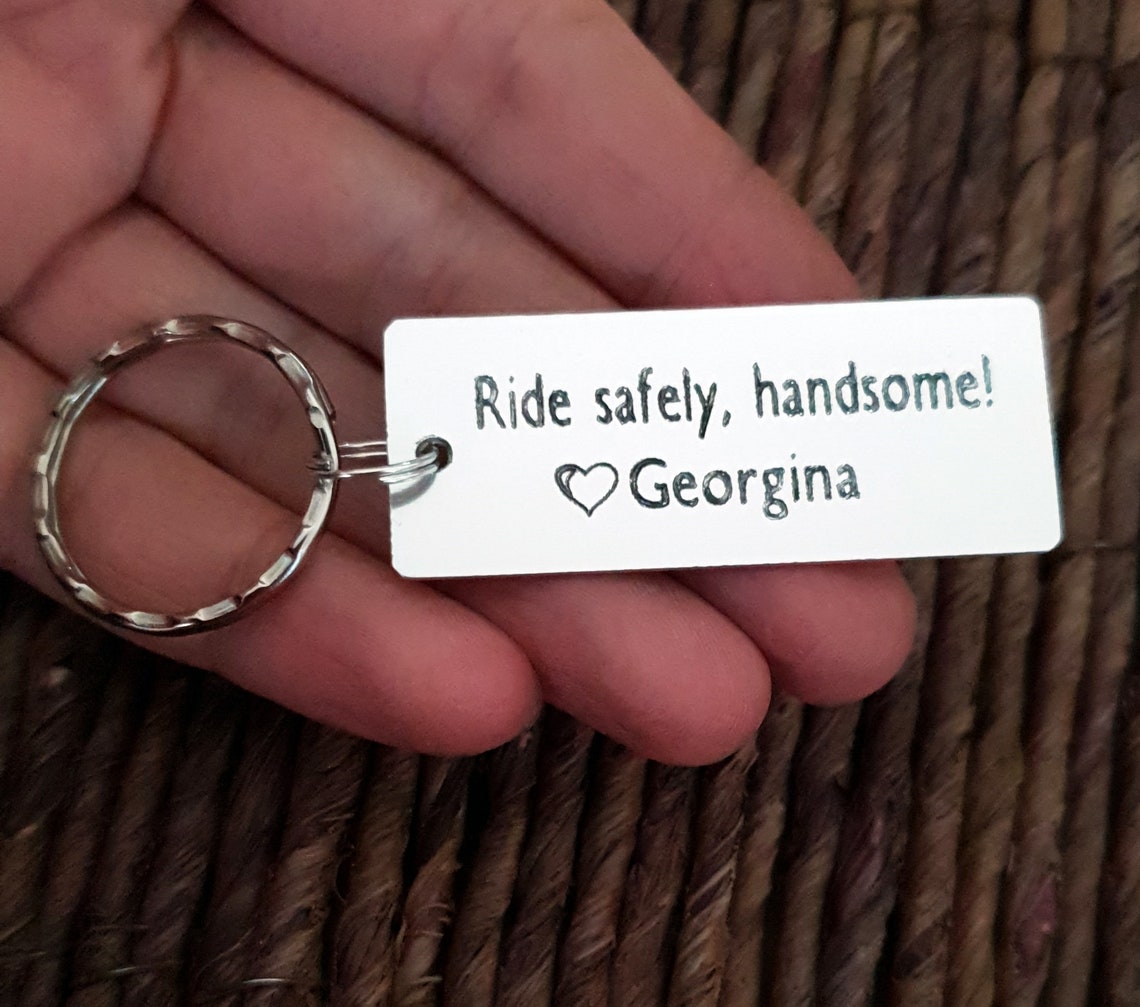 Ride Safely Keychain, Personalized Keyring With Motorcycle Charm ...