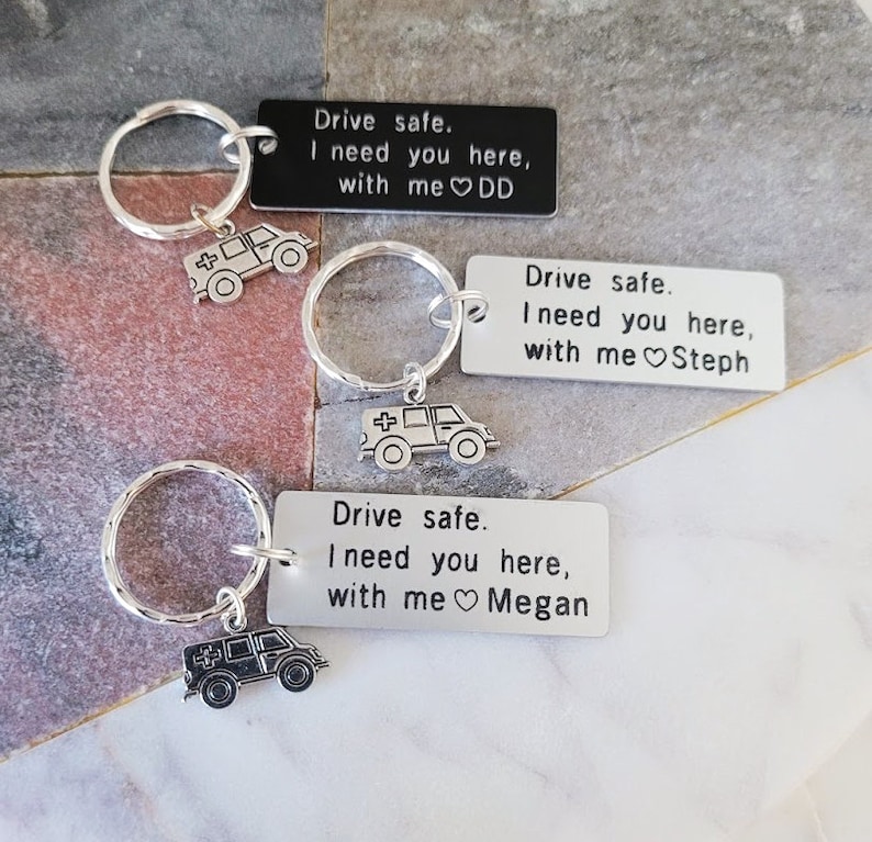 Personalized Drive Safe Keychain Engraved EMT Crew Keyring - Etsy