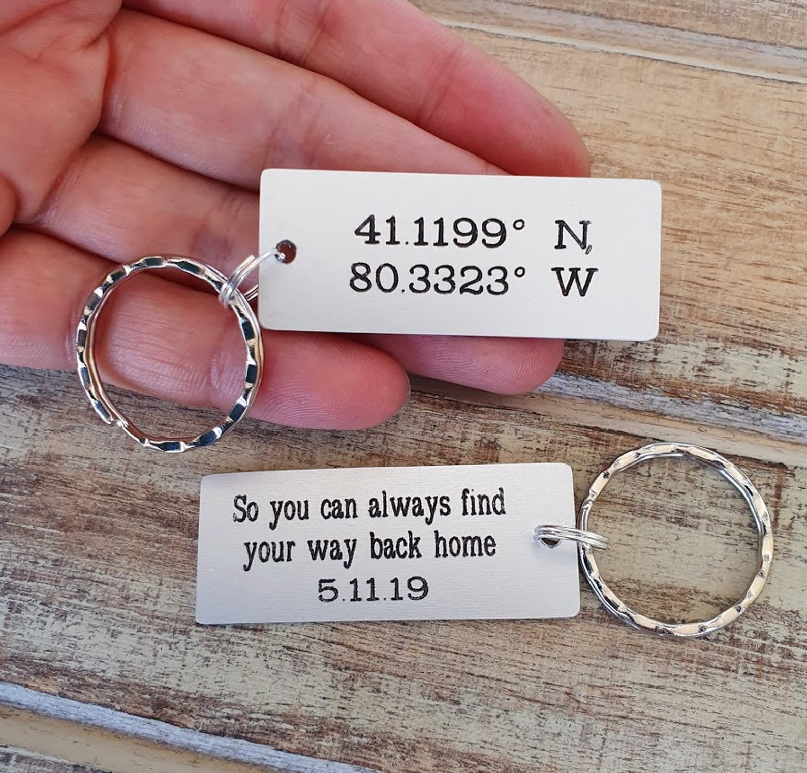 GPS Coordinates Personalized Engraved Couples Keychain, Long Distance ...