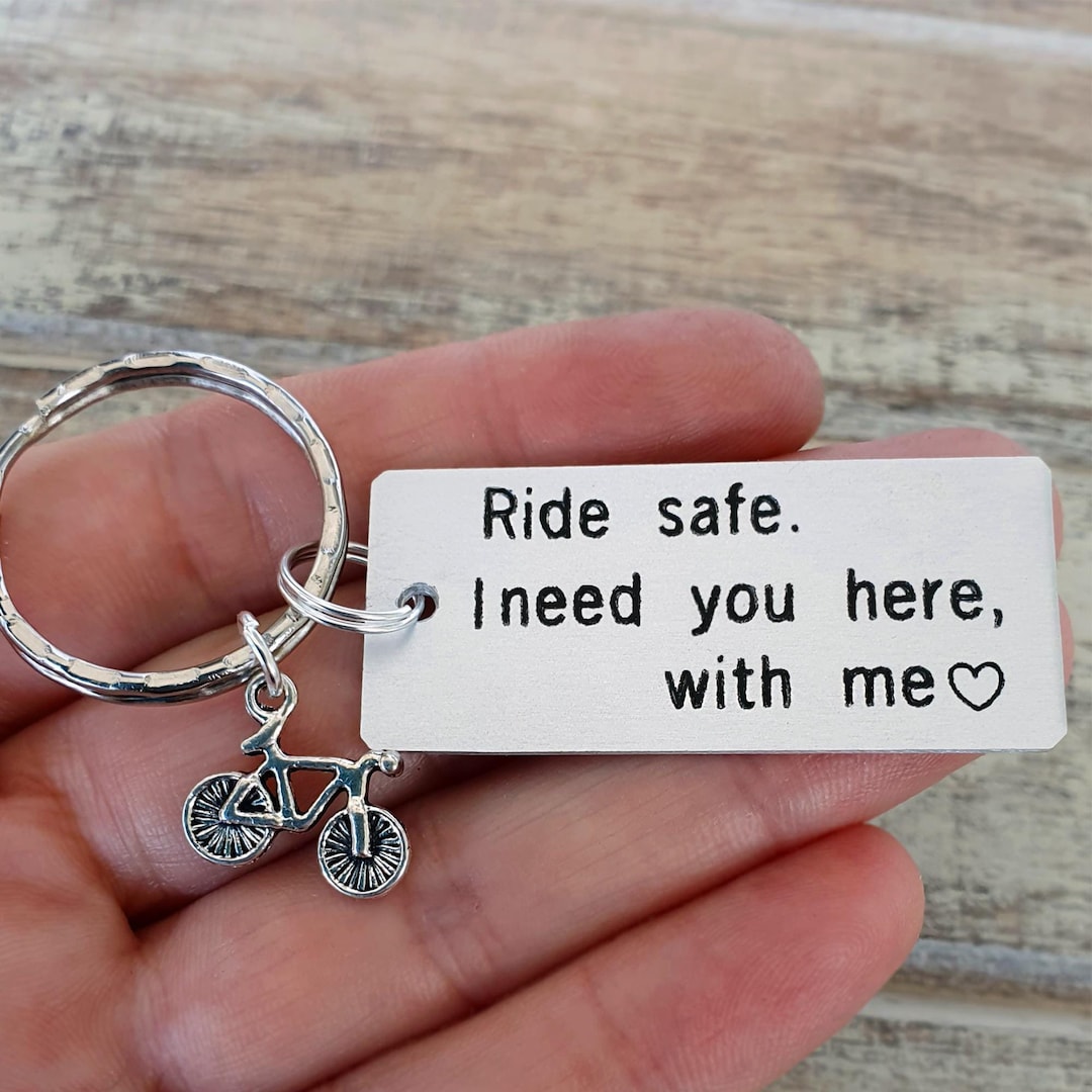 Custom Ride Safe Keychain, Personalized Bicycle Charm Couples Keychain ...