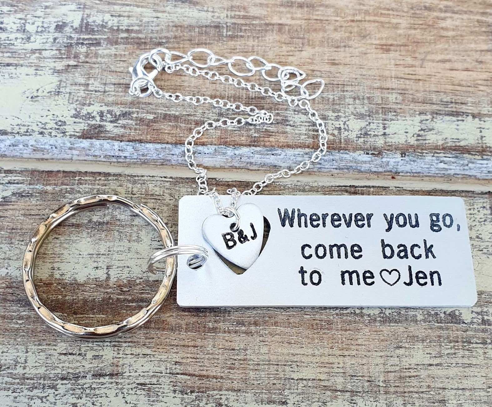 Personalized Keychain, Bracelet and Keychain Set, Wherever You Go, Heart Cutout, Couples ...