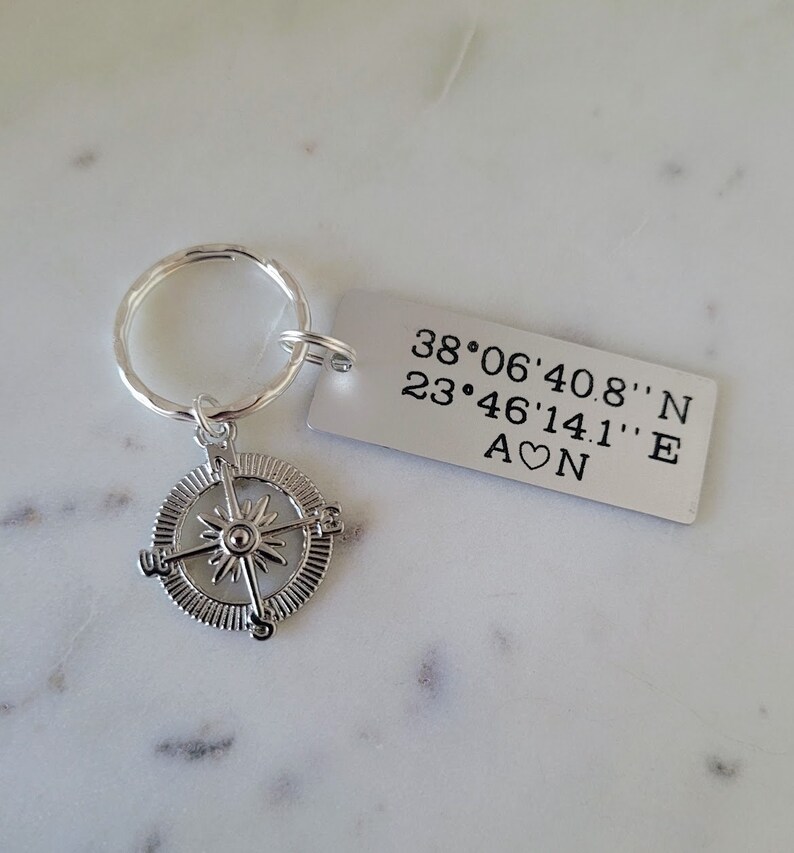 Coordinates Keychain, Personalized Keychain, Couples Keychain, Engraved ...