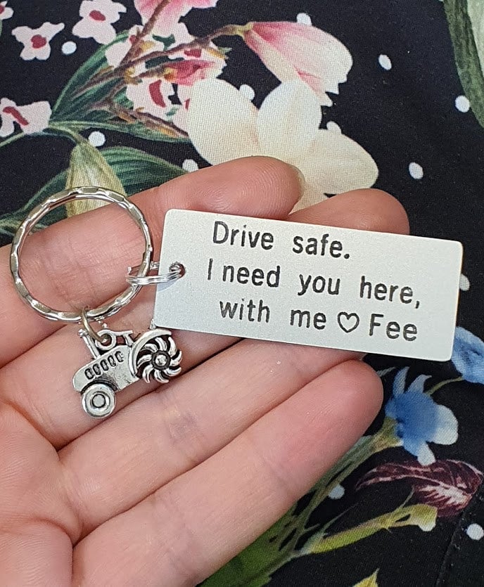 Personalized Drive Safe Keychain With Tractor Charm Custom - Etsy
