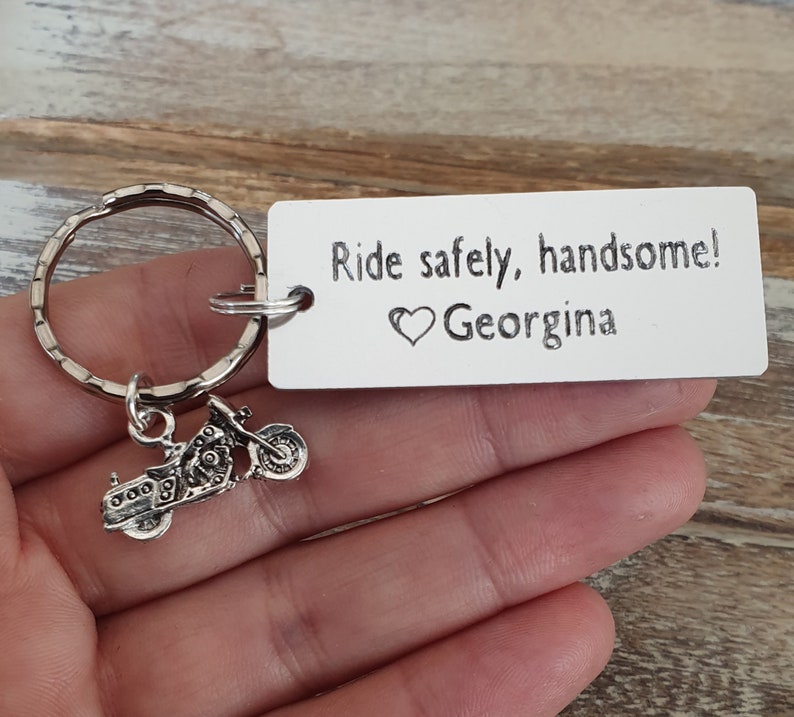Ride Safely Keychain, Personalized Keyring With Motorcycle Charm ...