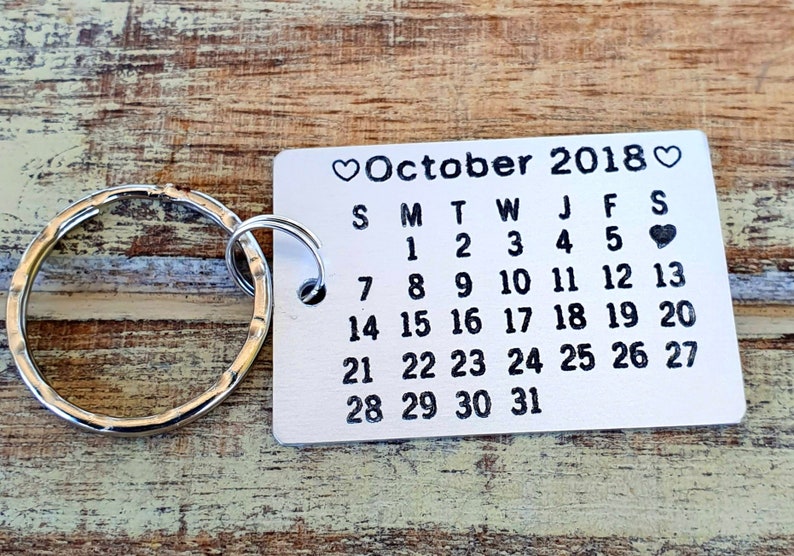Personalized Calendar Black Keychain, Custom Engraved Anniversary Date ...