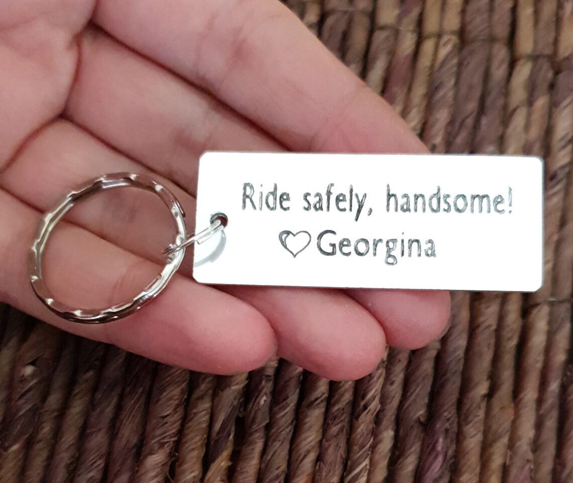 Ride Safely Keychain, Personalized Keyring With Motorcycle Charm ...