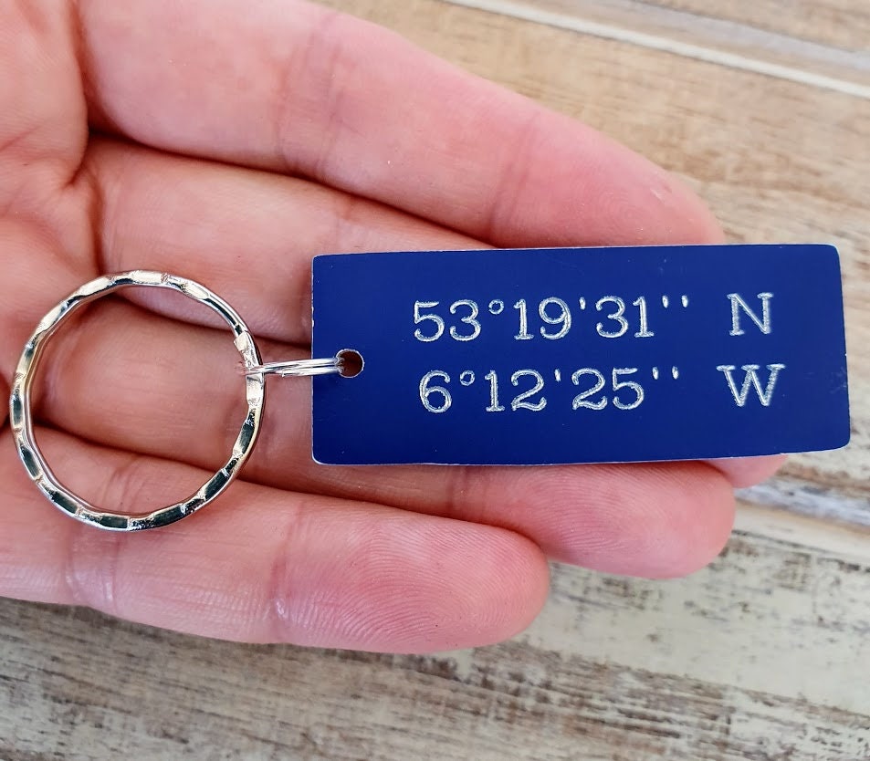GPS Coordinates Personalized Engraved Couples Keychain, Long Distance ...