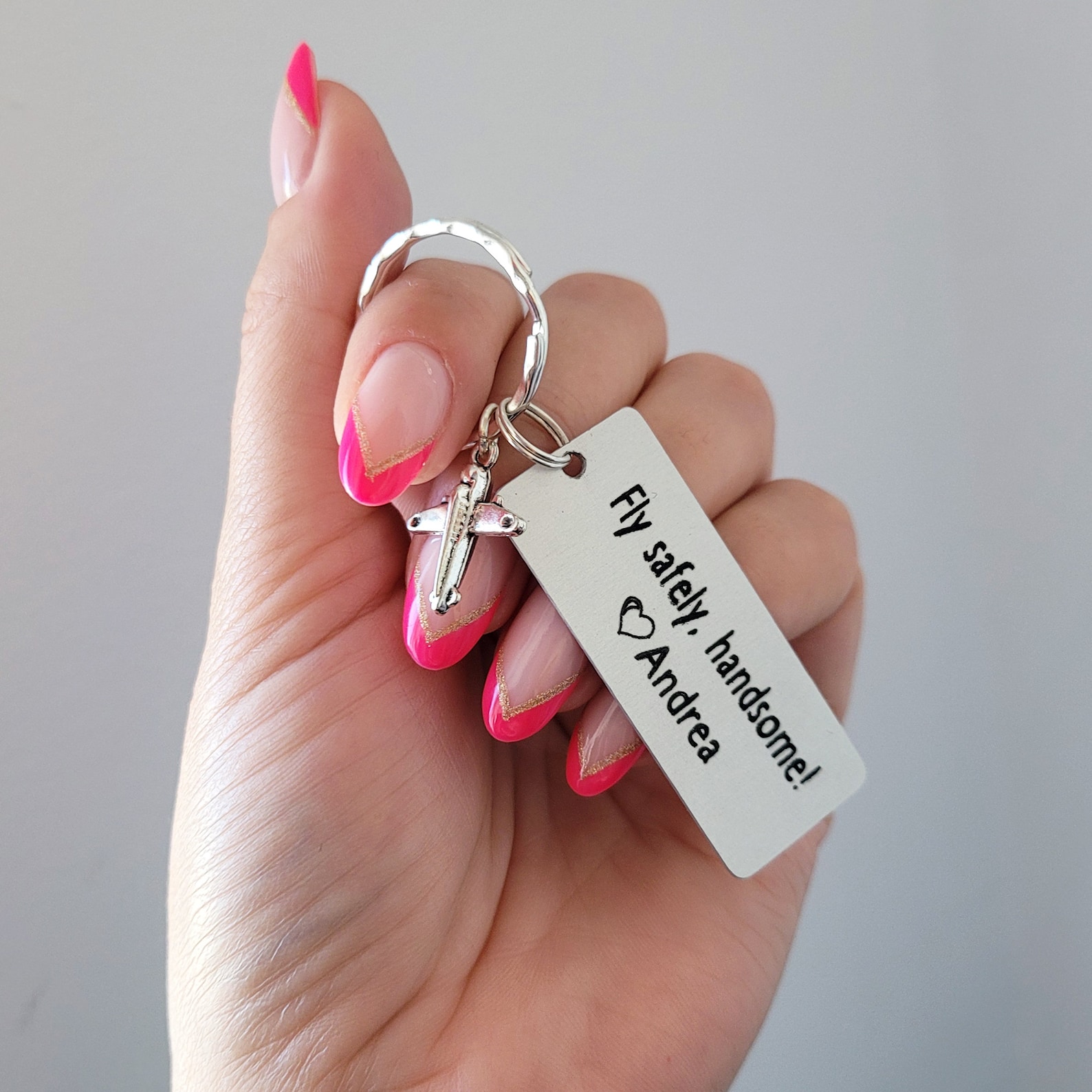 Personalized Fly Safely Handsome Keychain With Airplane Charm, Custom ...