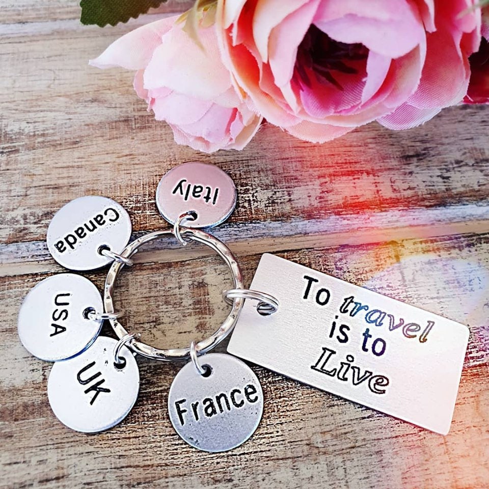 Personalized Travel Token Keychain Engraved Traveller | Etsy