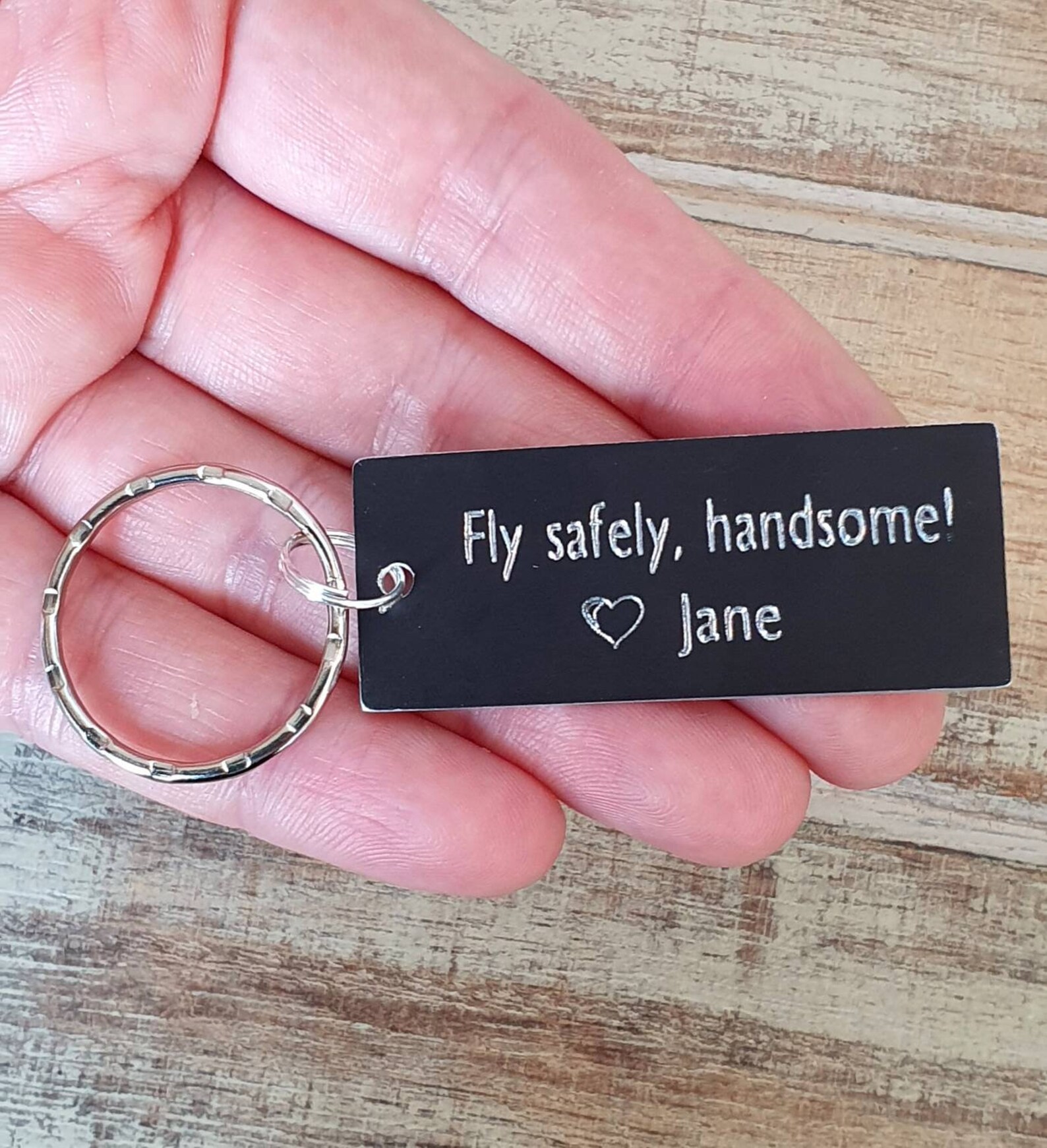 Personalized Fly Safely Handsome Keychain With Airplane Charm, Custom ...