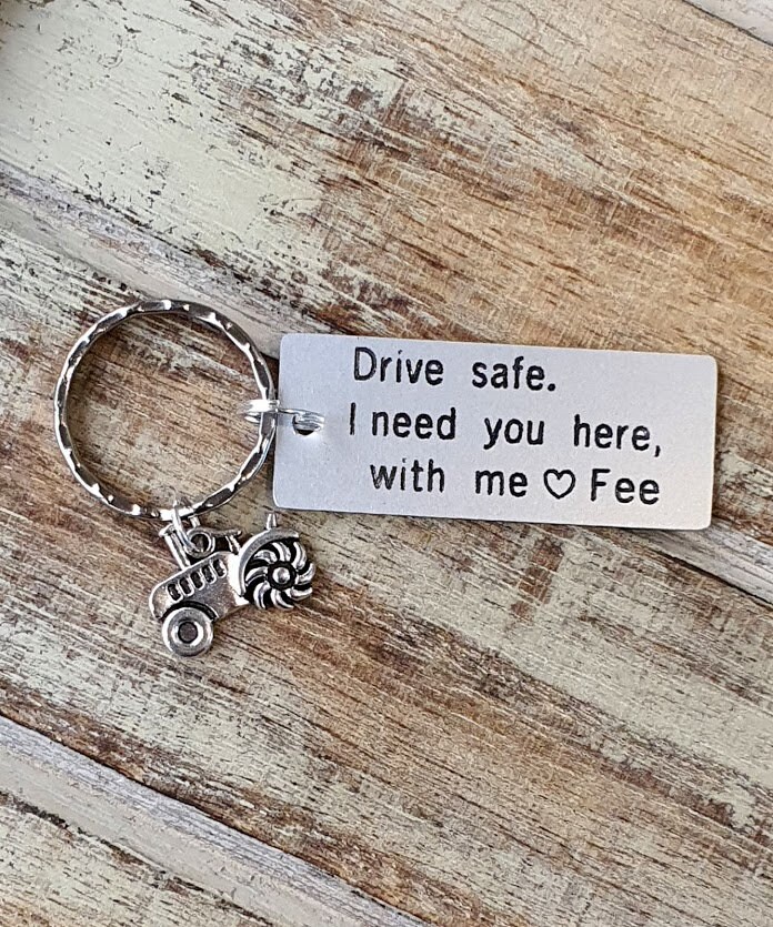Personalized Drive Safe Keychain with Tractor Charm Custom | Etsy