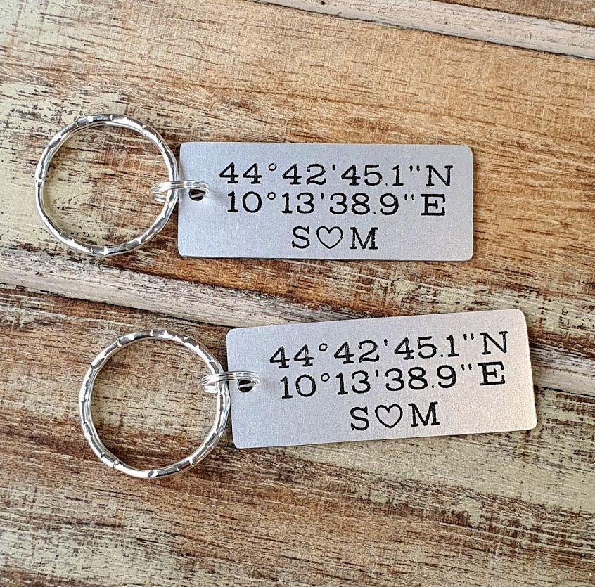 GPS Coordinates Personalized Engraved Couples Keychain, Long Distance ...
