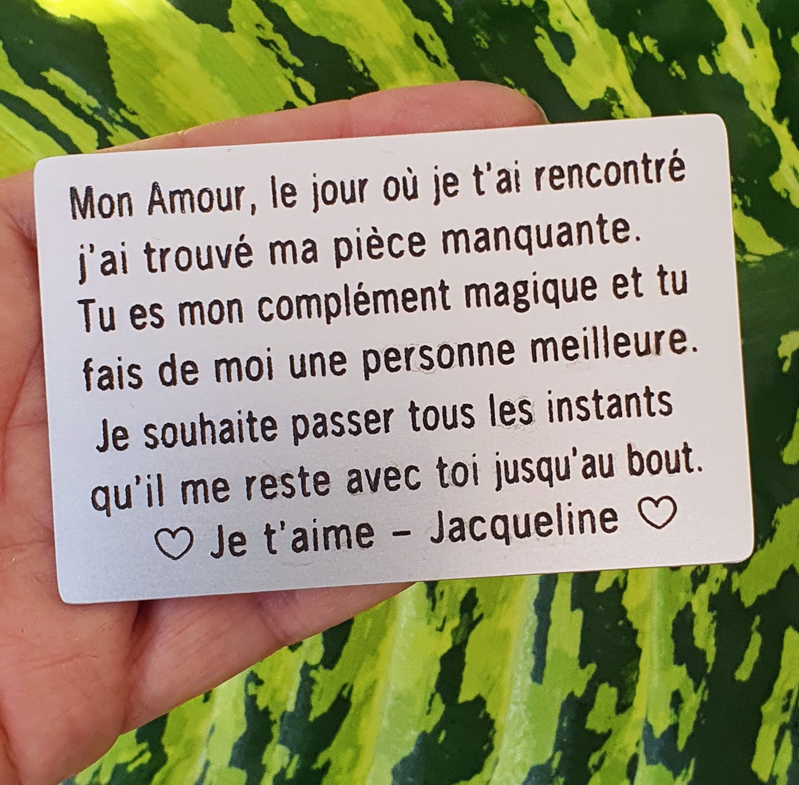 French Love Message Personalized Engraved Wallet Card | Etsy