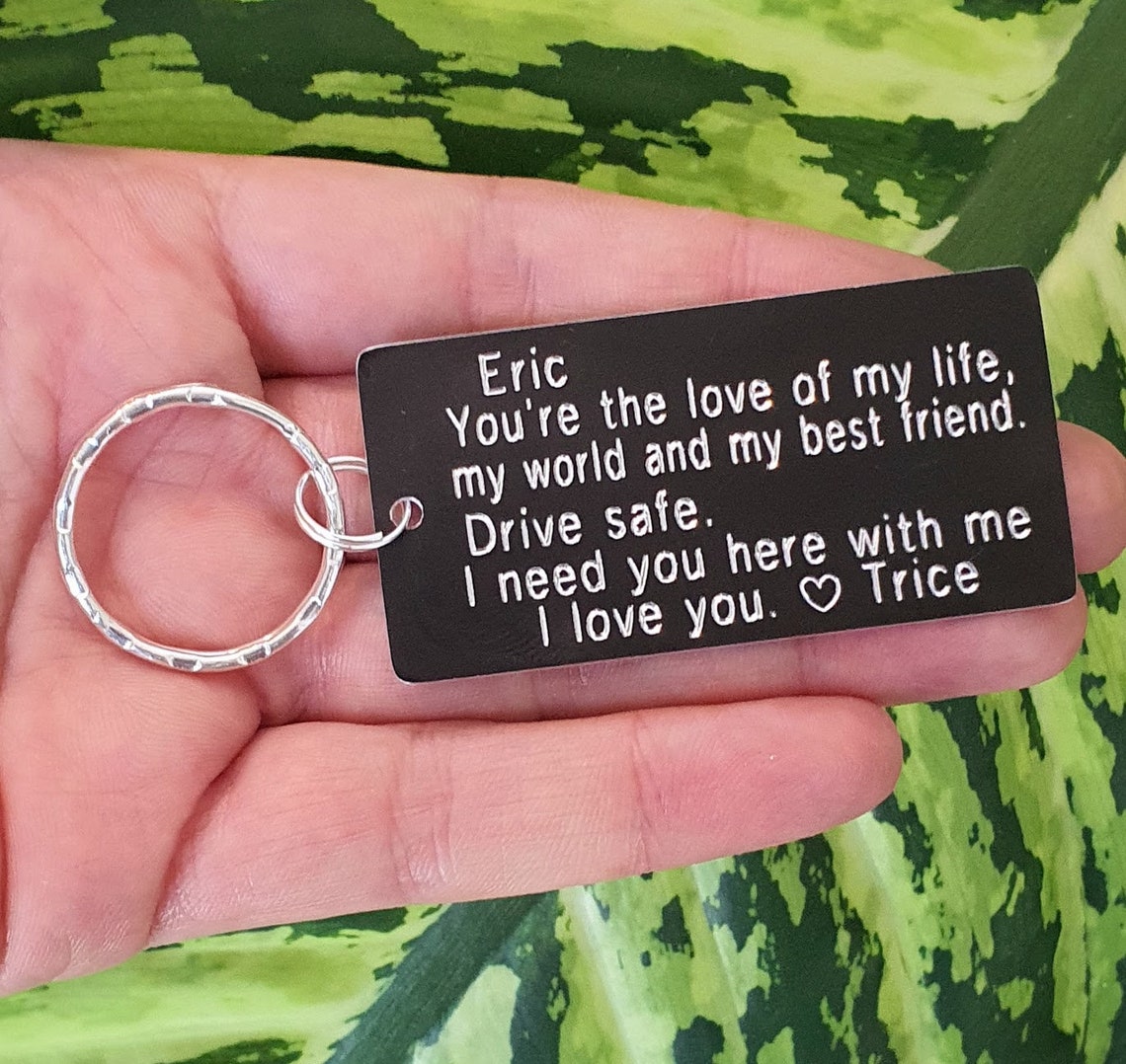 Personalized Love Message Keychain, Drive Safe Engraved Couples ...
