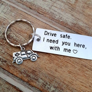 Personalized Drive Safe Keychain, Engraved EMT Crew Keyring, Paramedic ...