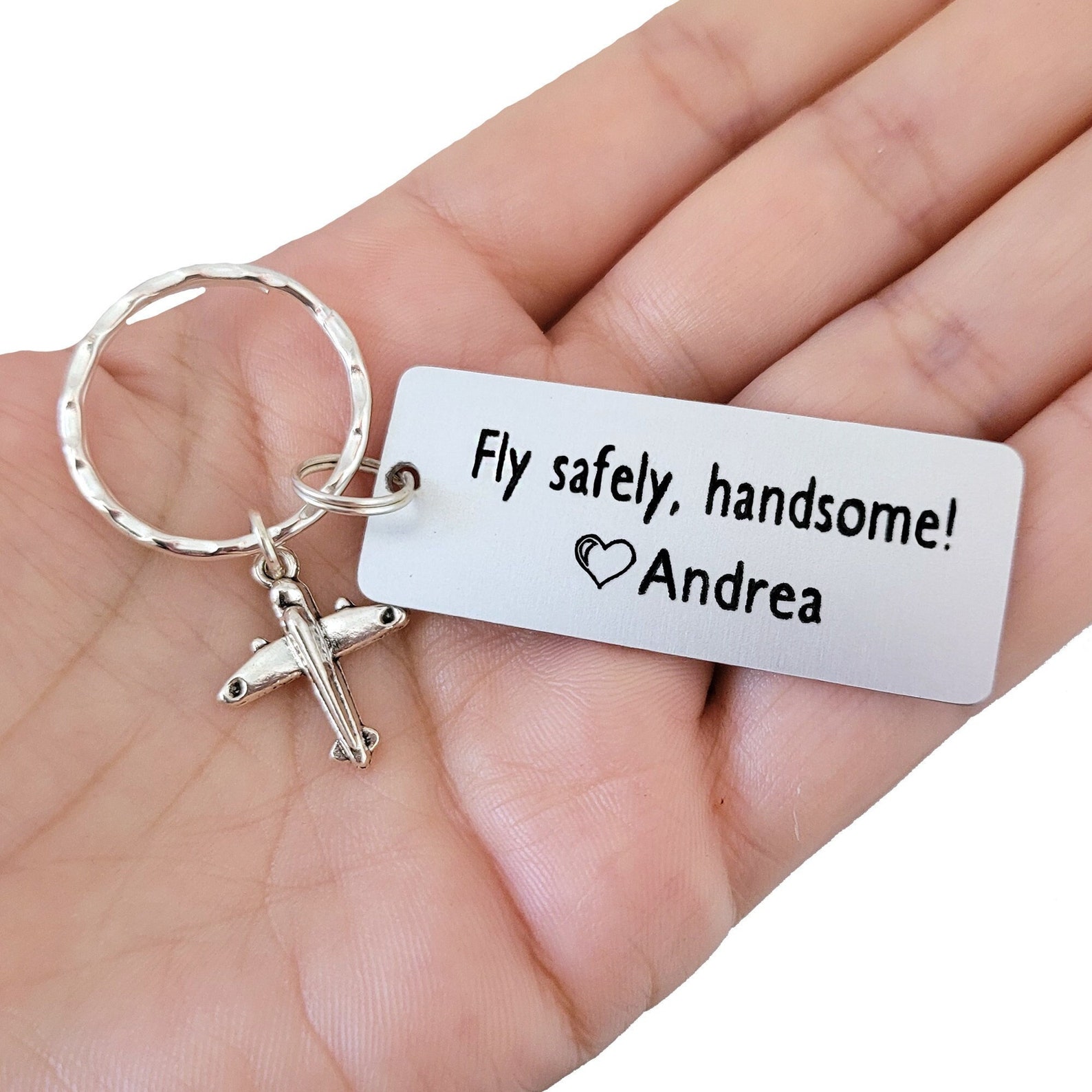 Personalized Fly Safely Handsome Keychain With Airplane Charm, Custom ...