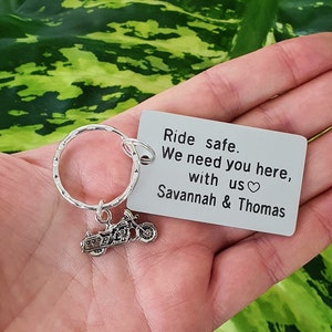 Personalized Ride Safe Keychain, Engraved Key Ring With Motorcycle ...