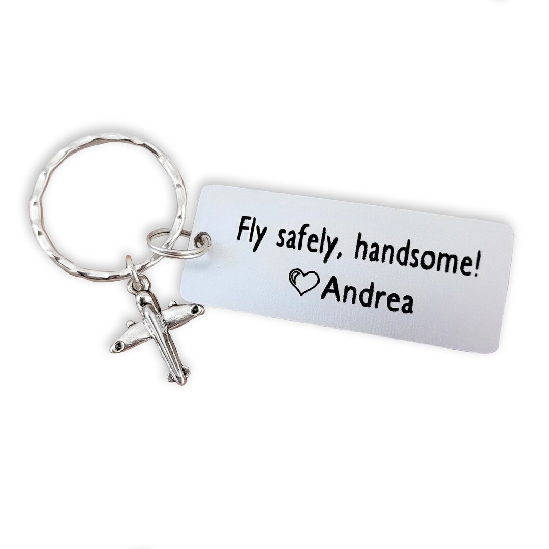 Personalized Fly Safely Handsome Keychain With Airplane Charm, Custom ...