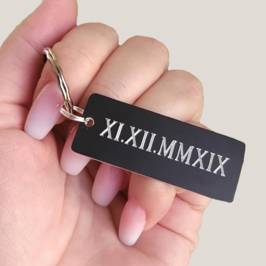 Roman Numerals Keychain, Personalized Couples Black Keyring With ...
