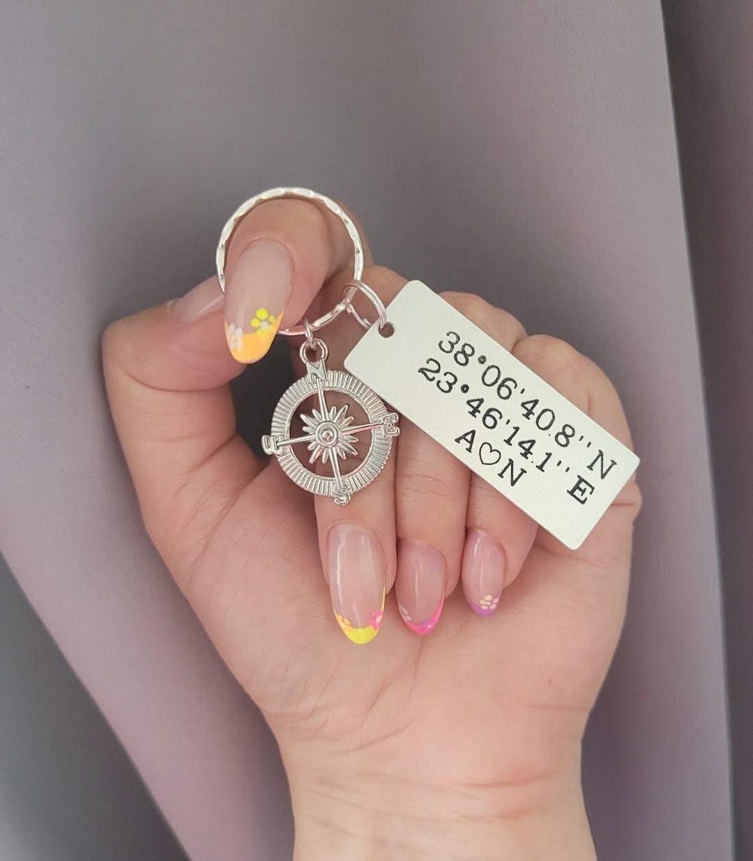 Coordinates Keychain, Personalized Keychain, Couples Keychain, Engraved ...
