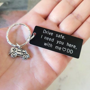 Personalized Drive Safe Keychain, Engraved EMT Crew Keyring, Paramedic ...