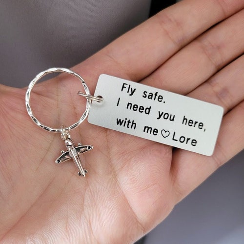Personalised Fly Safe Keychain Airplane Charm Gift for - Etsy