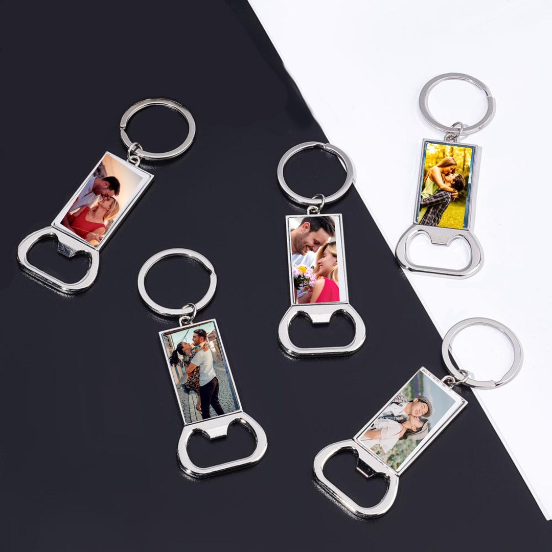 Personalized Photo Bottle Opener Keychain, Custom Silver Metal Keyring ...