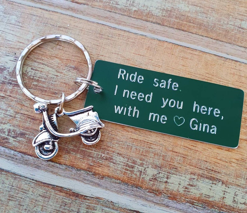 Ride Safe Keychain, Personalized, Scooter Charm, Motor, Couples ...