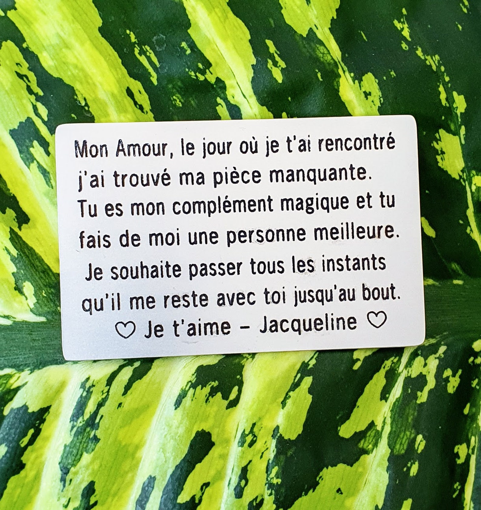 French Love Message Personalized Engraved Wallet Card | Etsy