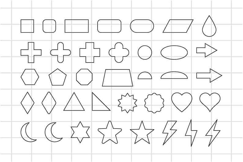 Basic Shape Outline SVG PNG Cut File. Simple Geometry Shapes - Etsy ...