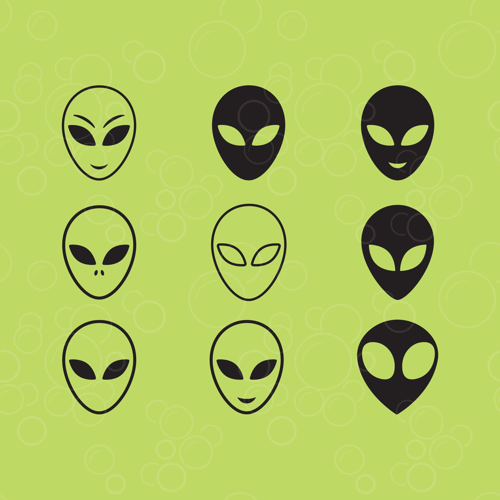 Nine Cute Aliens Aliens SVG Martians Aliens SVG png | Etsy