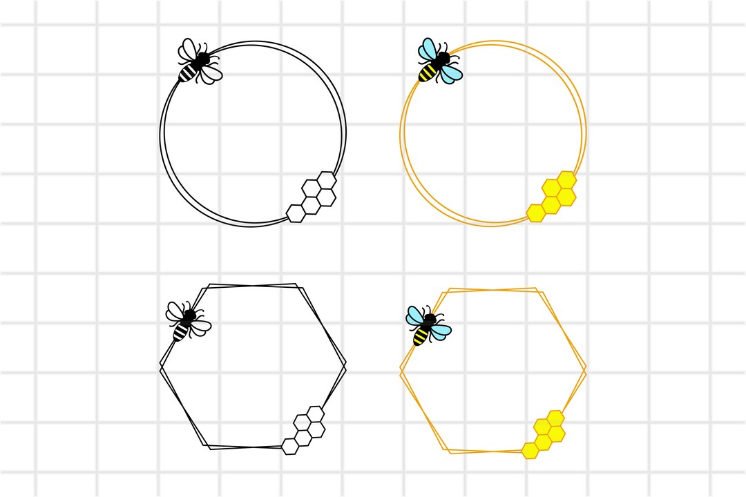 Honey Bee Frame SVG, PNG, Hexagon and Circle Monogram Frame Cut File ...