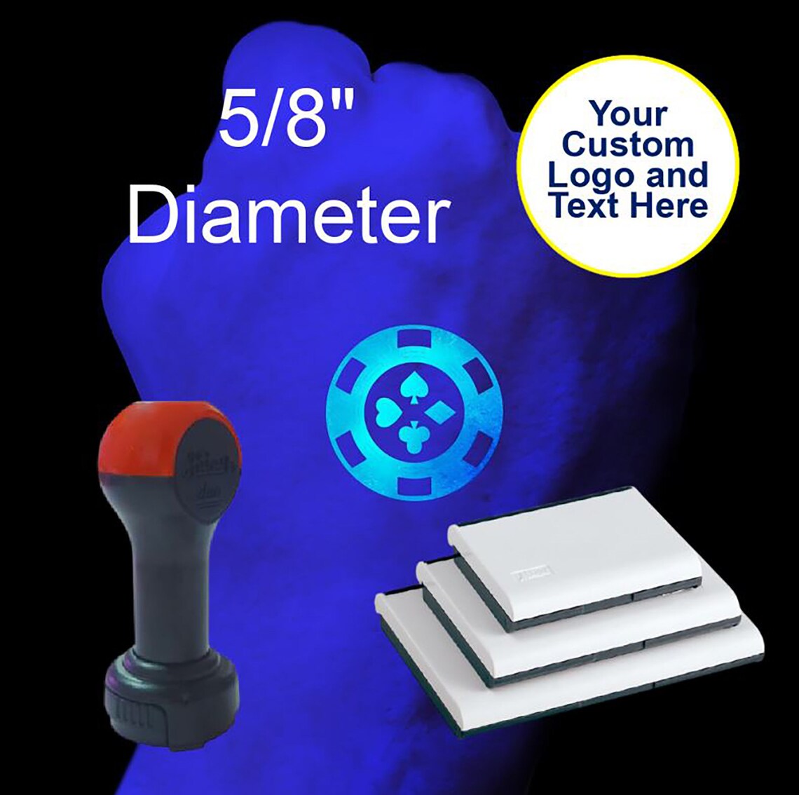 5/8" Round UV Glow in the Dark Hand Stamping Kit - Custom Stamp, Ink ...