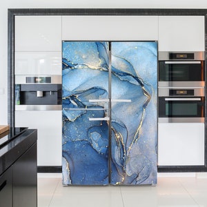 Refrigerator Skins Light Blue Marble Fridge Wraps Pattern Decal Kitchen ...