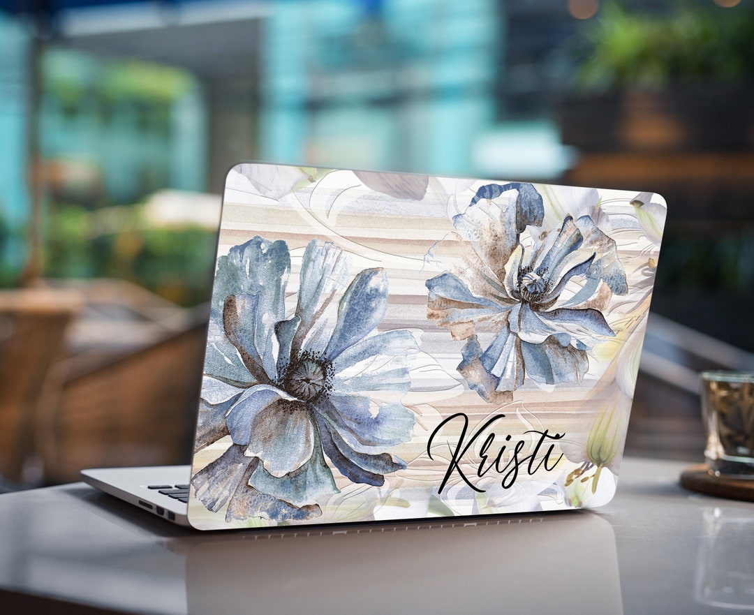 Custom Stickers Blue Flowers Laptop Skins Samsung Huawei Patttern Decal ...