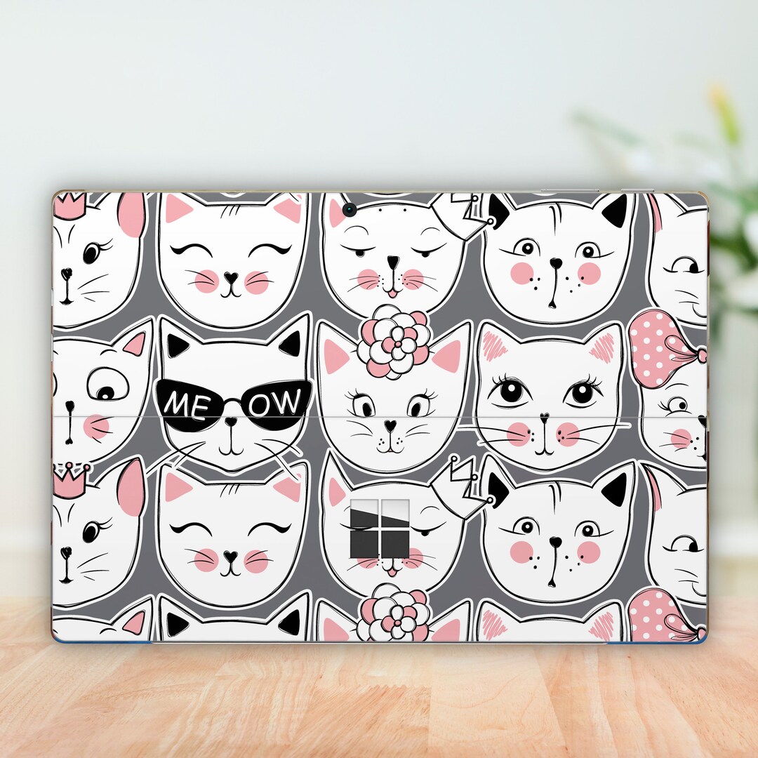 Cute Funny Cat Faces Microsoft Surface Book 2 Skins Gray Laptop Surface ...