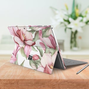 Blossom Pink Flowers Microsoft Surface Book 2 Skins Green Leaves Laptop ...