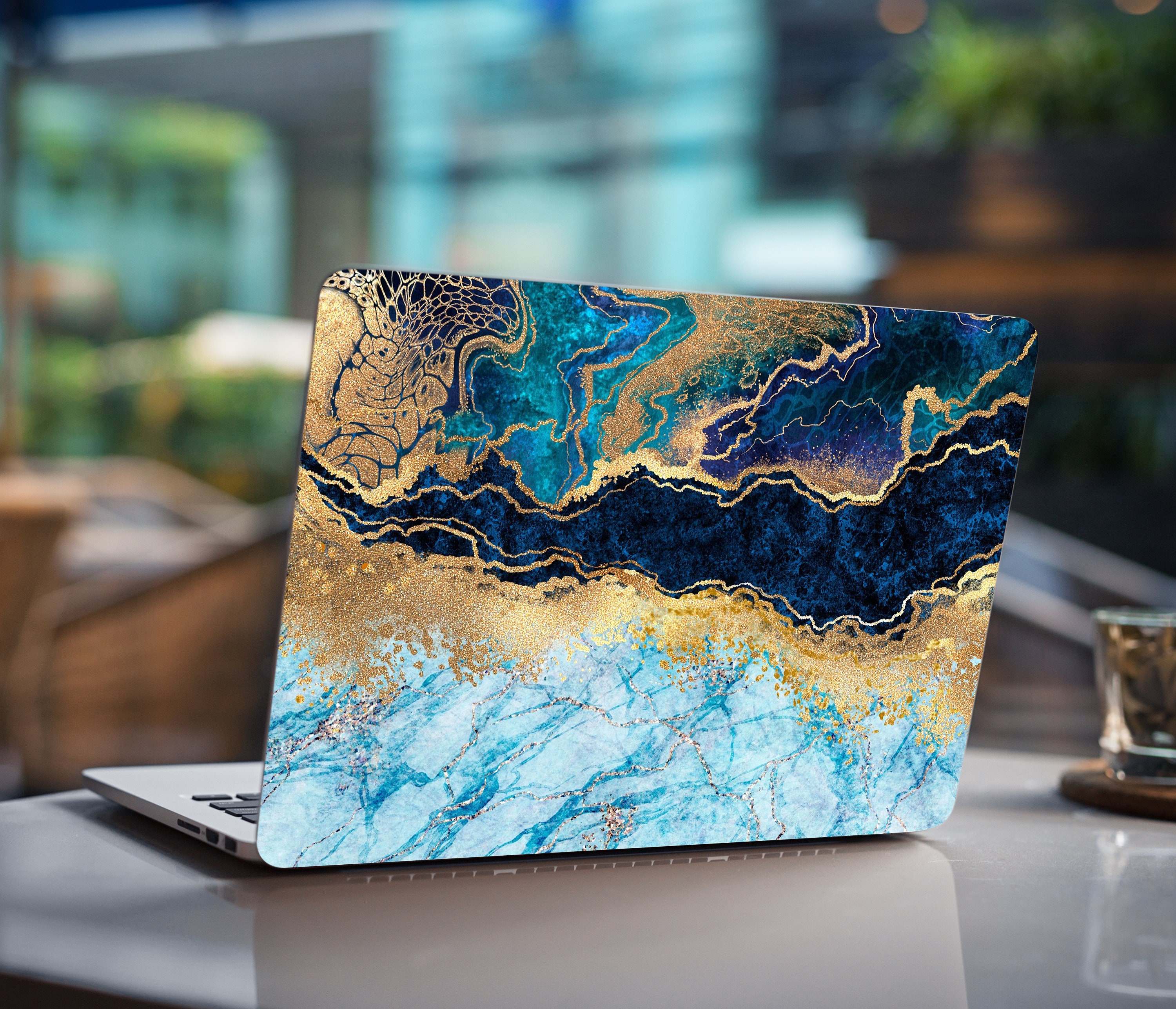 Blue Gradient Marble Laptop Skins Lenovo Samsung Huawei Gold | Etsy