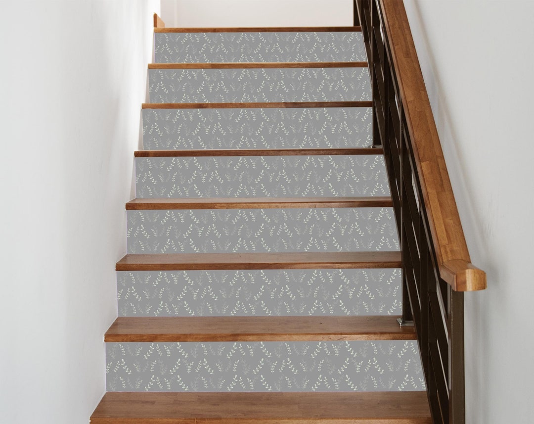 Stair Riser Decals Botanical, Pastel Grey Stair Decals Staircase Decals ...