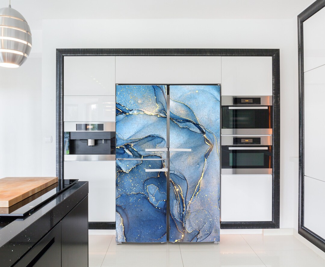 Refrigerator Skins Light Blue Marble Fridge Wraps Pattern Decal Kitchen ...