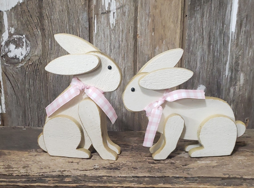 Rustic Wood Rabbit, Farmhouse Wood Rabbit, White Rabbit, Nursery Decor ...