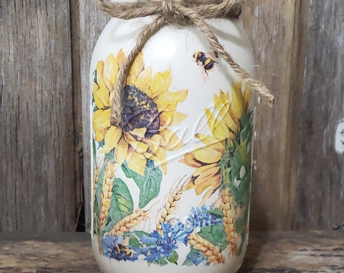 Sunflower Mason Jar, Farmhouse Sunflower Decor, Mason Jar Decor ...