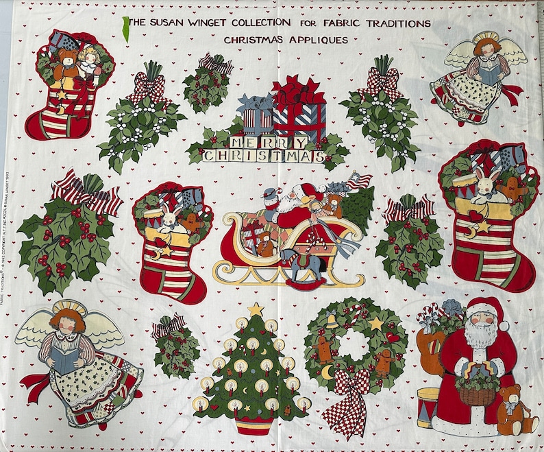 Christmas Appliques Panel Susan Winget Collection Vintage 1995, 100% ...