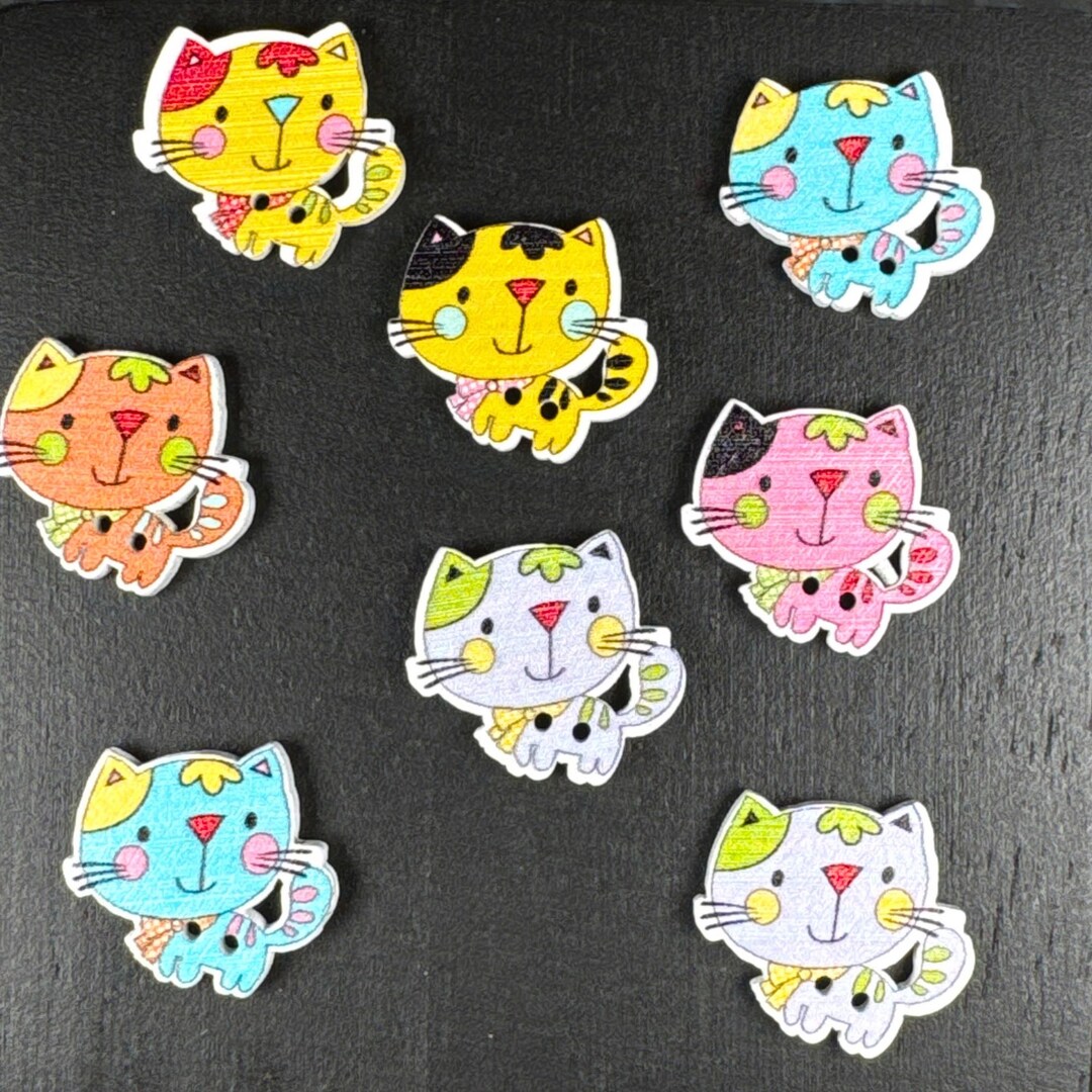 Wooden Cat 2 Hole Buttons, Pack of 8, Random Colors - Etsy