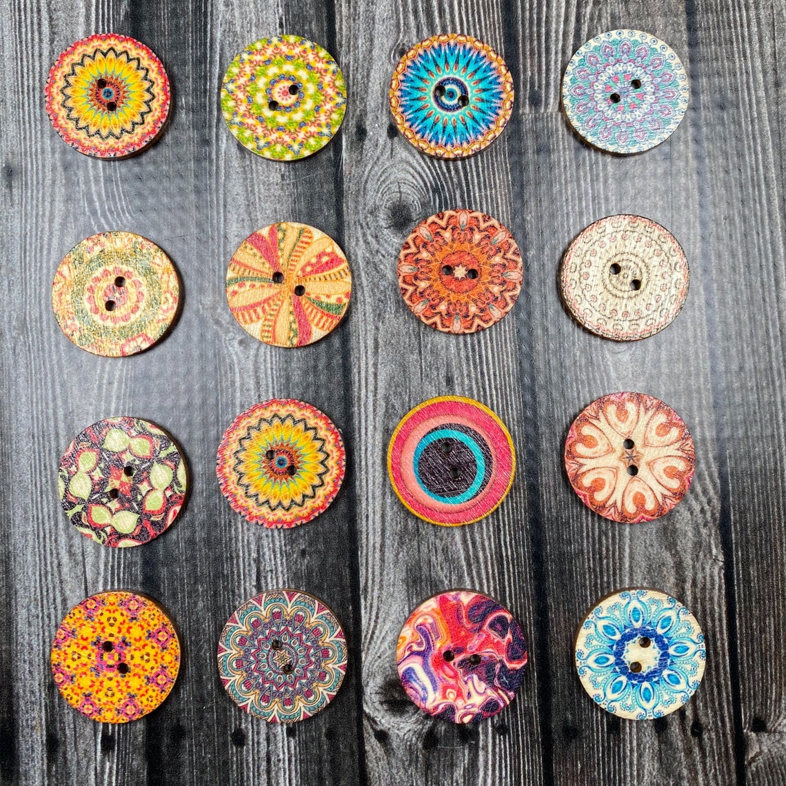 Wooden Boho 2 Hole Buttons Pack of 50 Random Colors 25mm - Etsy